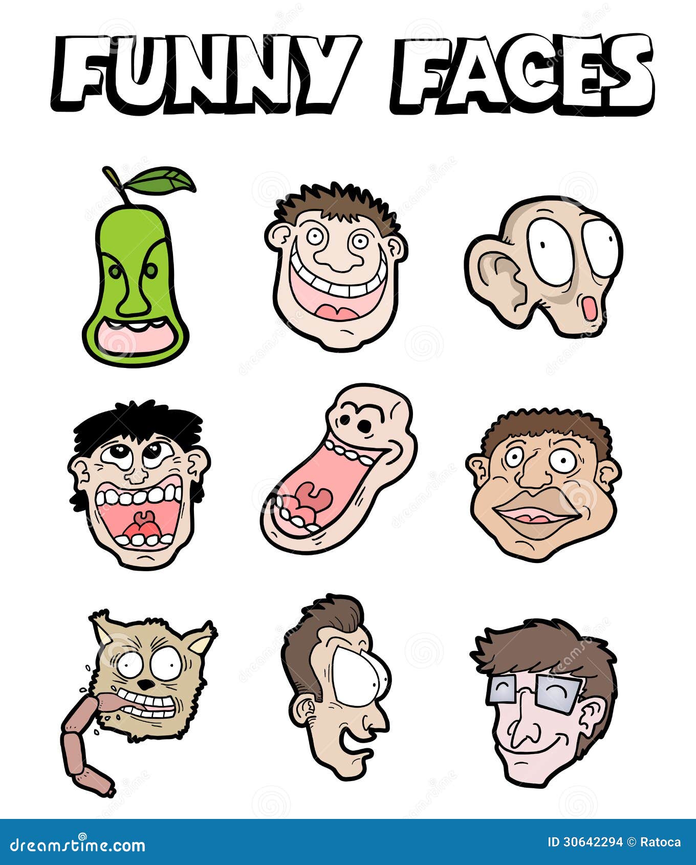 Funny faces collection stock vector. Illustration of character - 30642294