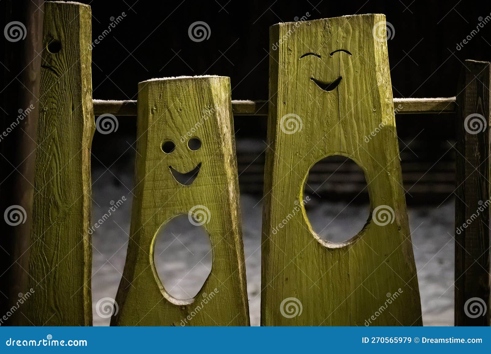 Funny Faces Cut in Wooden Boards Stock Image - Image of board ...