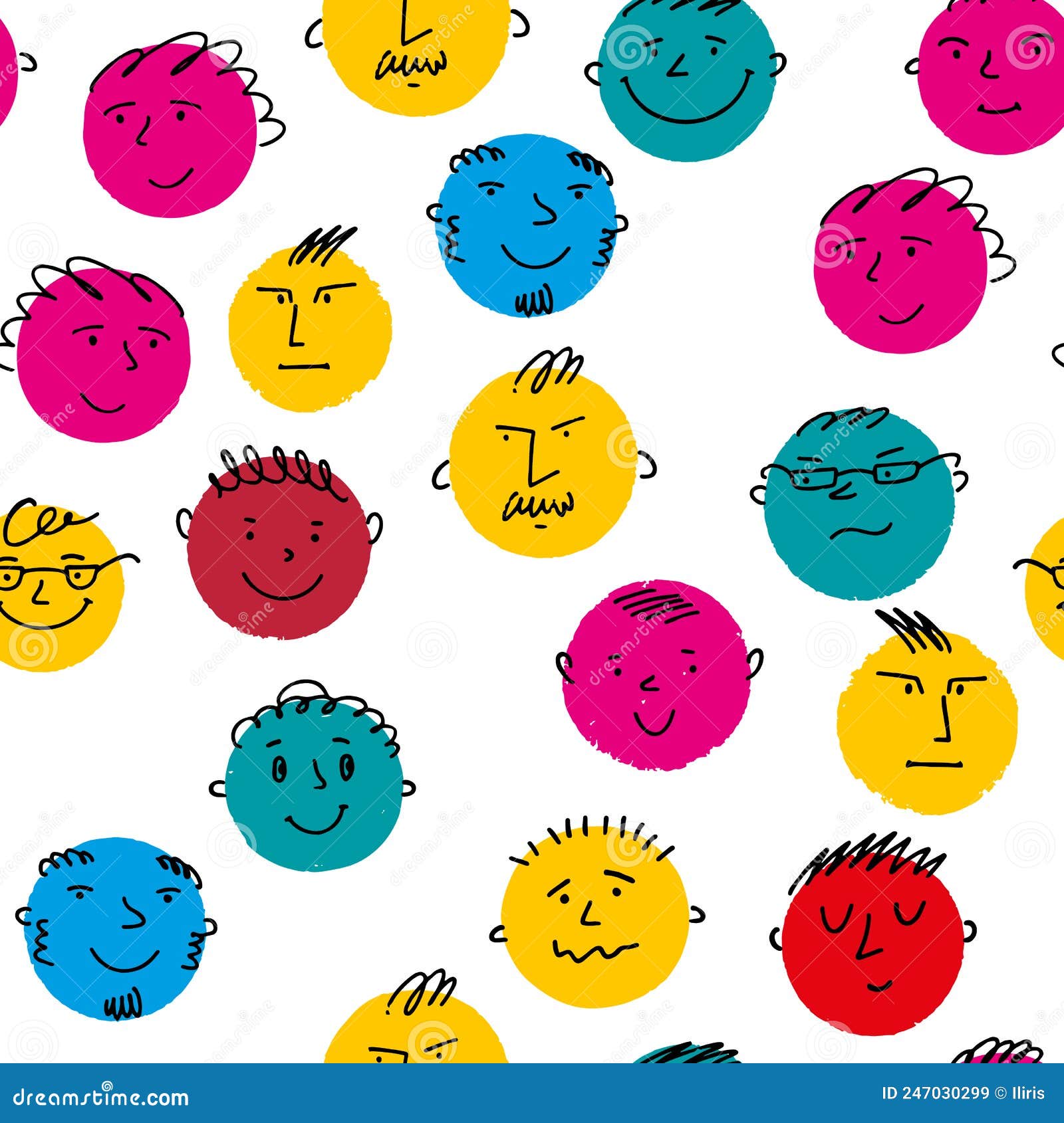 Funny Faces and Emotions Seamless Pattern. Doodle Childish Hand Drawn ...