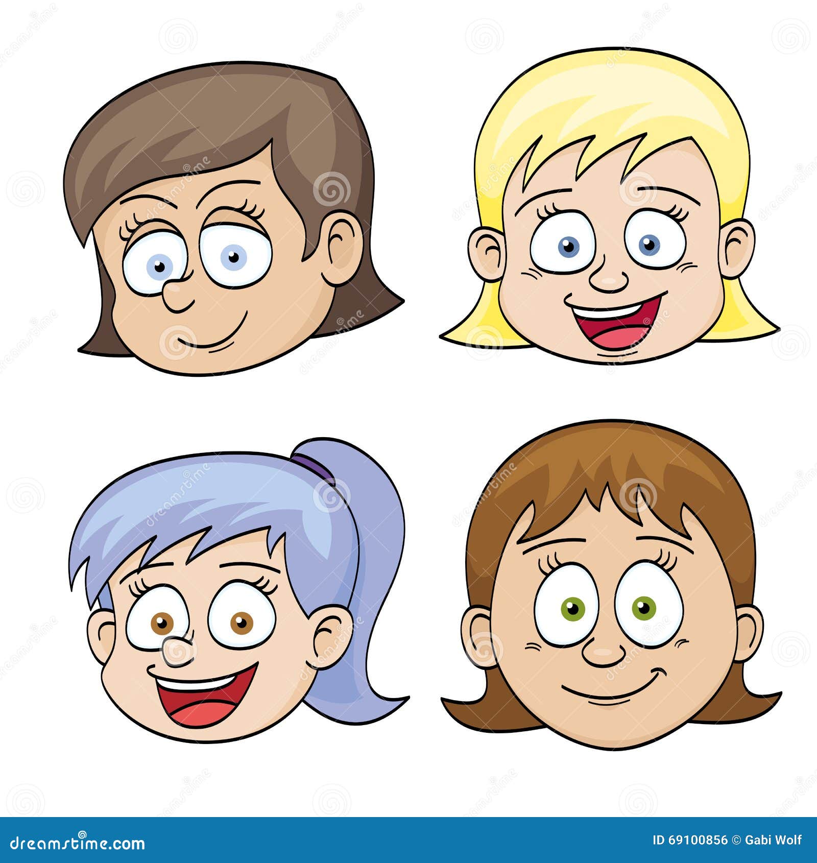 Funny faces of girls stock vector. Illustration of head - 69100856
