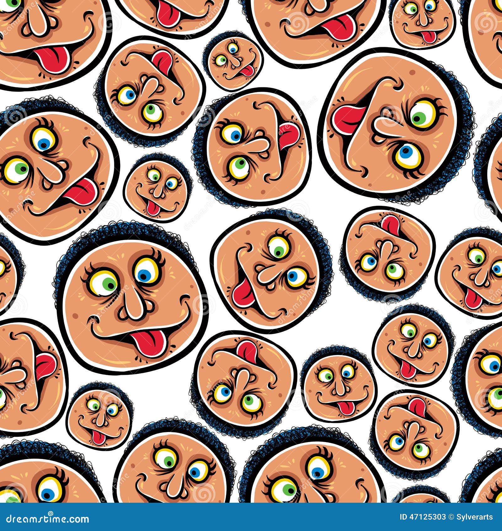 Funny Faces Seamless Background, Vector Cartoon Style Pattern. Stock ...