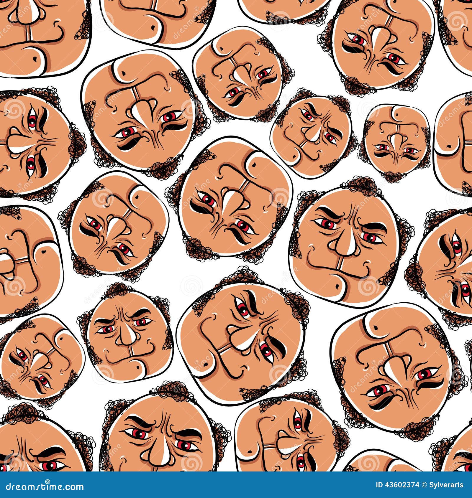 Funny Faces Seamless Background, Vector Cartoon Style Pattern ...