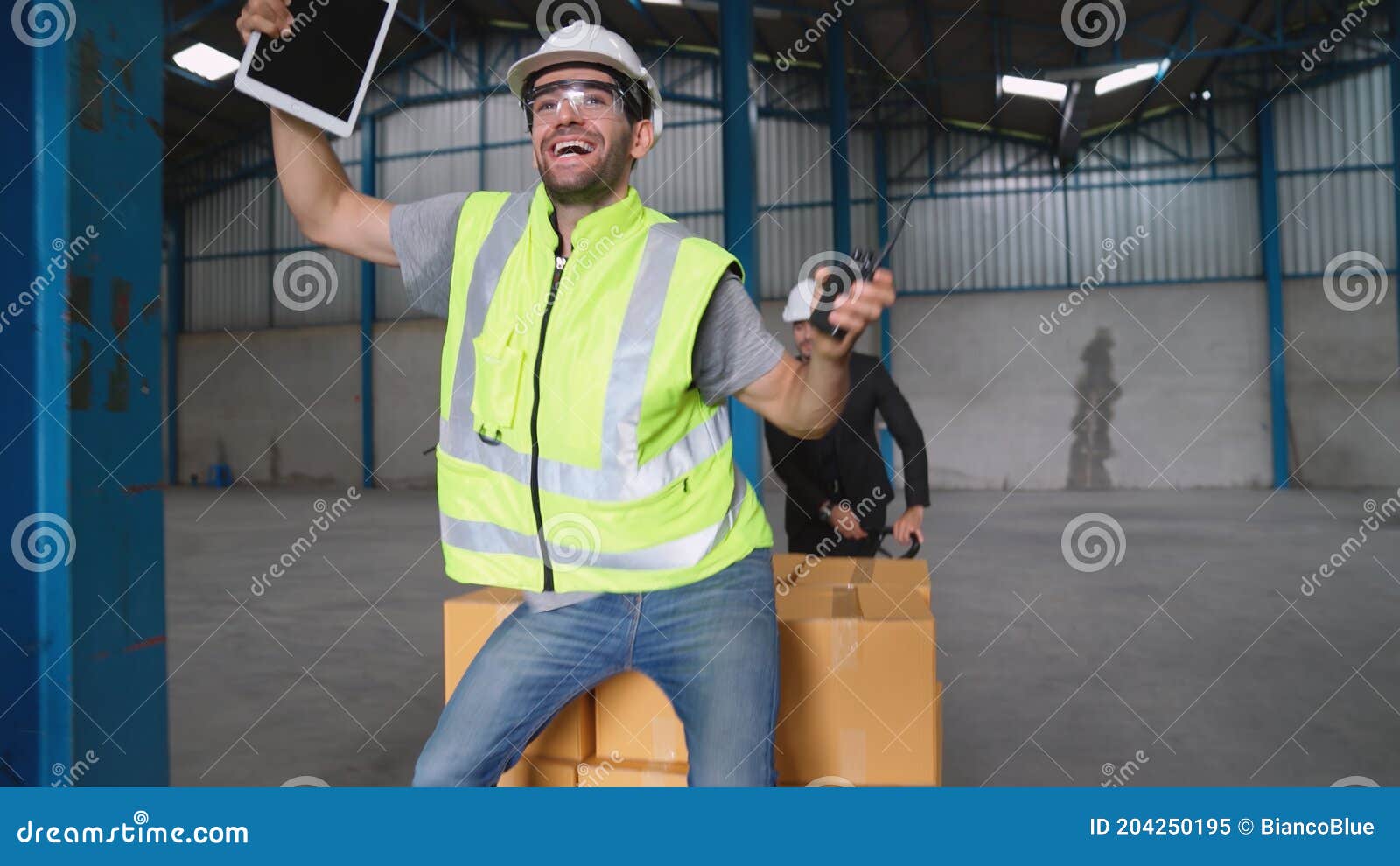 Funny Factory Workers Dance in the Factory Stock Image - Image of ...