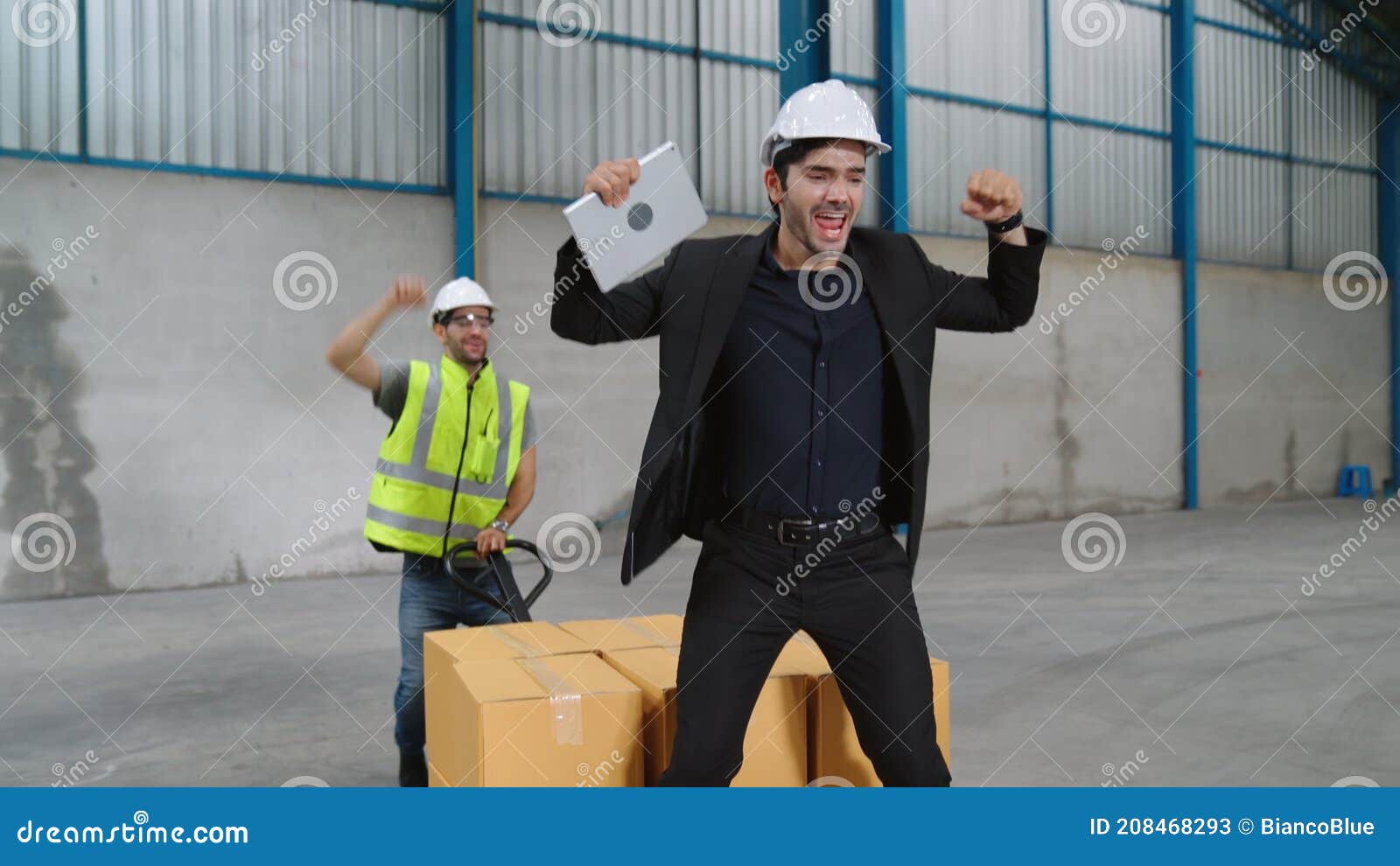 Funny Factory Workers Dance in the Factory Stock Image - Image of ...
