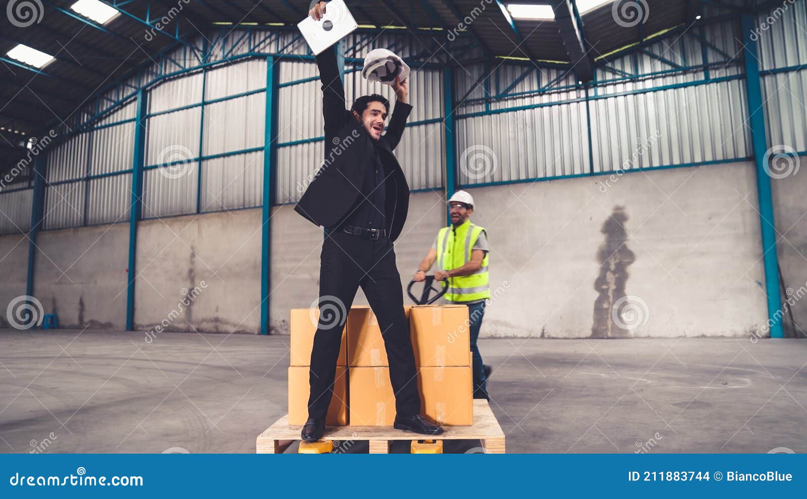 Funny Factory Workers Dance in the Factory Stock Photo - Image of ...