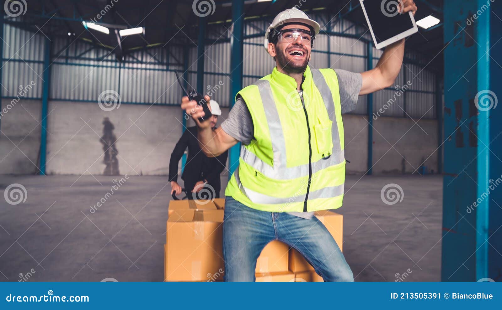 Funny Factory Workers Dance in the Factory Stock Image - Image of ...