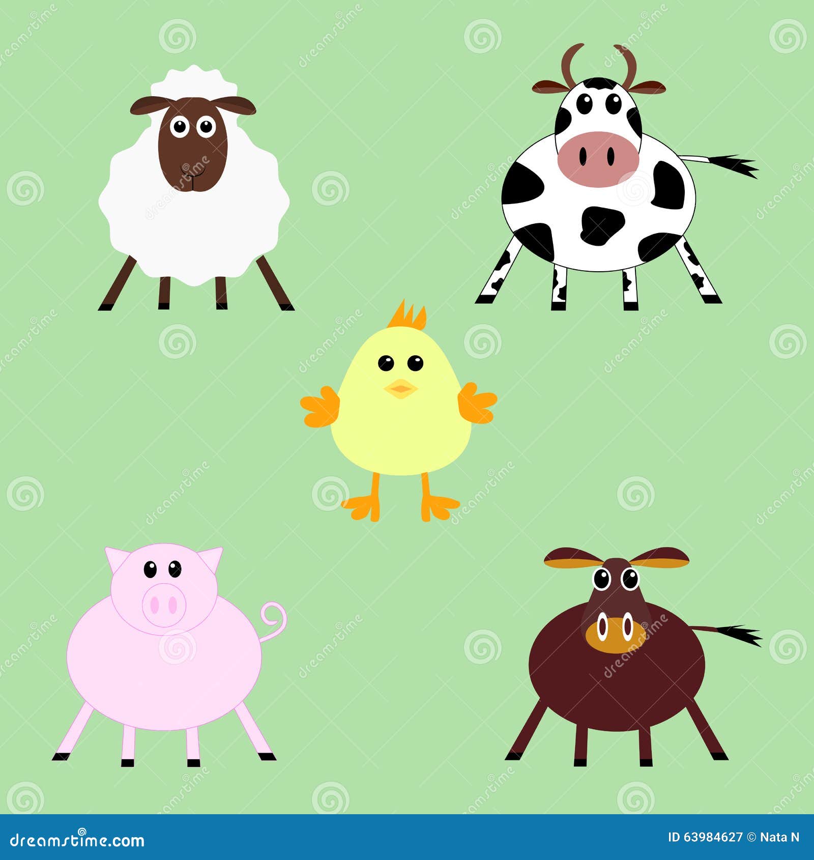 Funny farm animals stock vector. Illustration of cheerful - 63984627