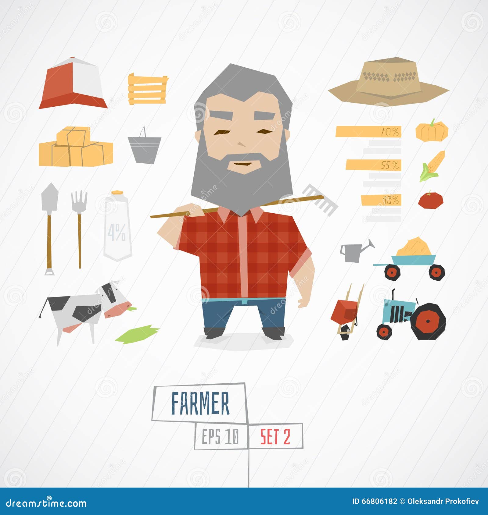 Funny Farmer Character Isolated Cartoon Man Agriculture Person And ...