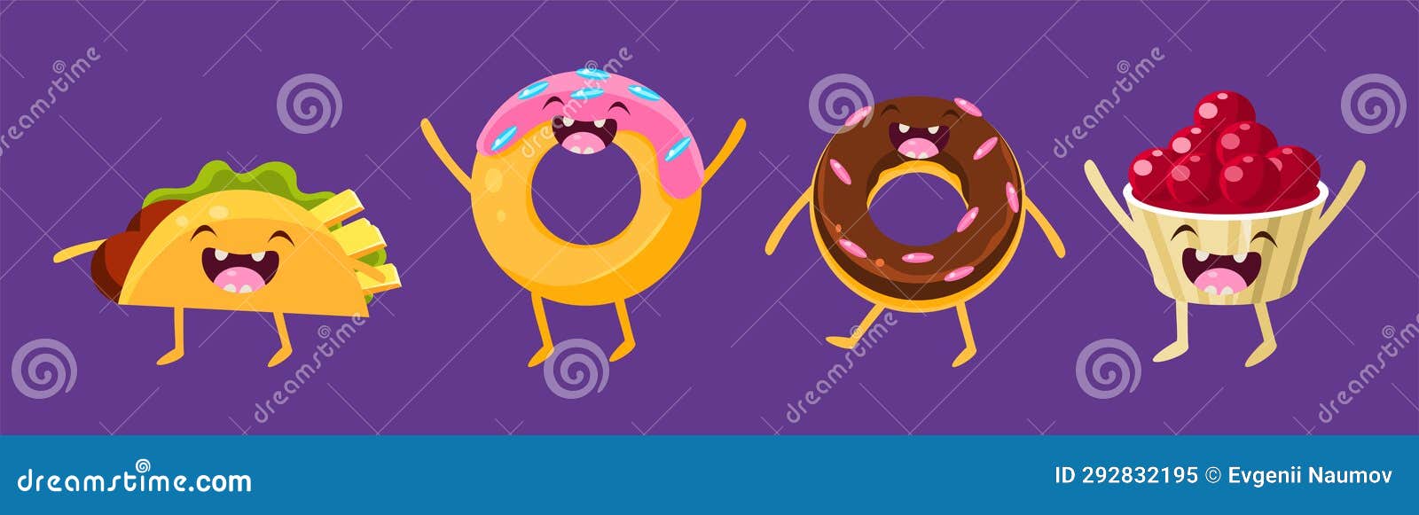 Funny Fast Food Character with Happy Smiling Faces Vector Set Stock ...