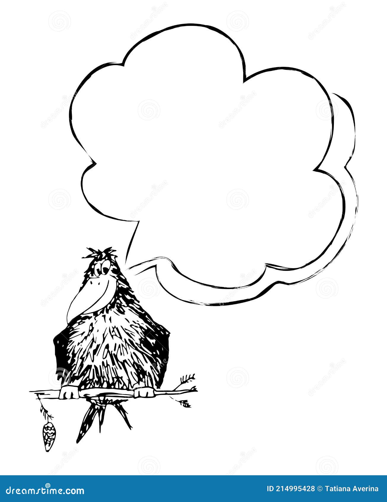 Funny Fat Crow Sitting on a Tree and Speech Bubble. Vector Illustration ...