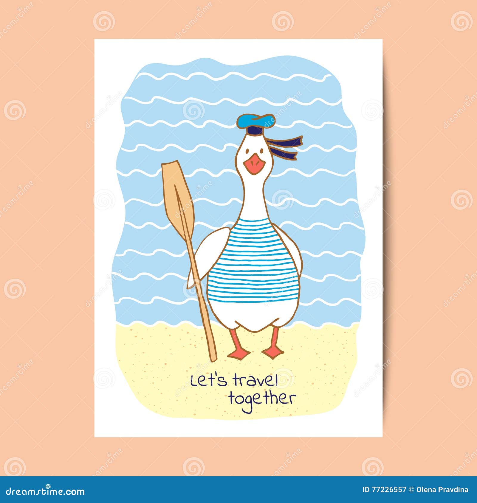 Funny Fat Goose Sailor with the Paddle. Greeting Card Design Stock ...