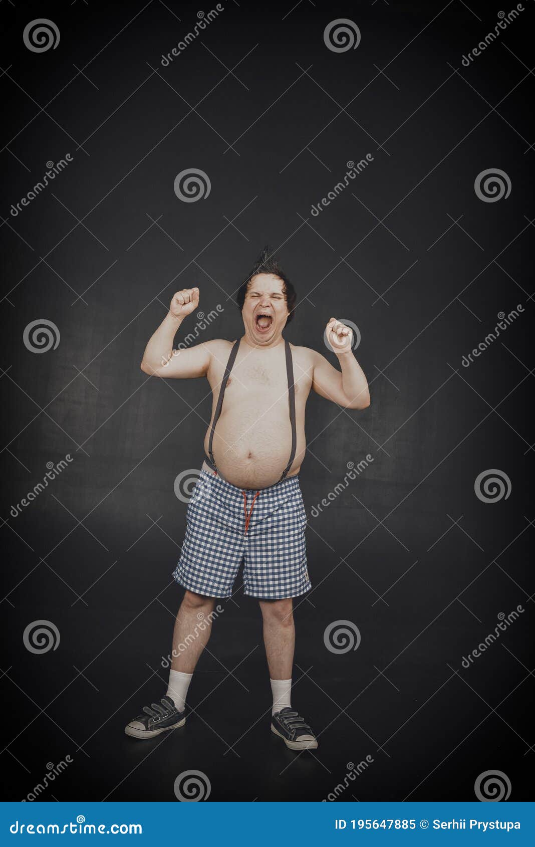 Funny Fat Guy Does Physical Exercises and Moves in Different Poses ...