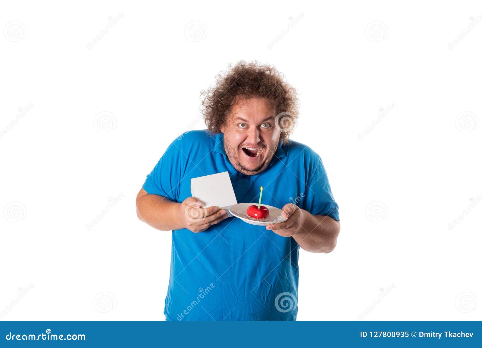 Funny Fat Man with Cake and Gift. Happy Birthday Stock Image - Image of ...