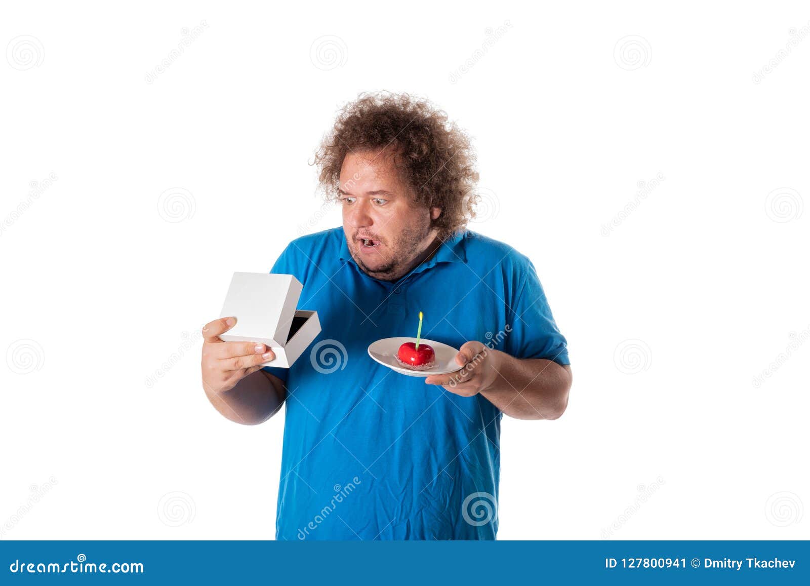 Funny Fat Man with Cake and Gift. Happy Birthday Stock Image - Image of ...