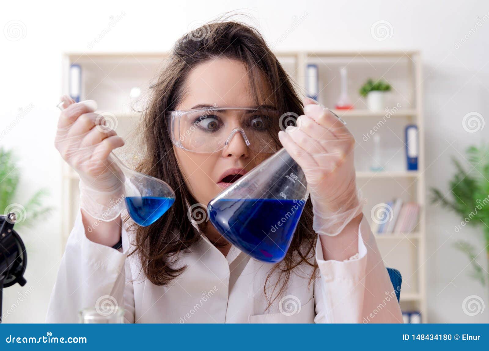 The Funny Female Chemist Working in the Lab Stock Photo - Image of ...