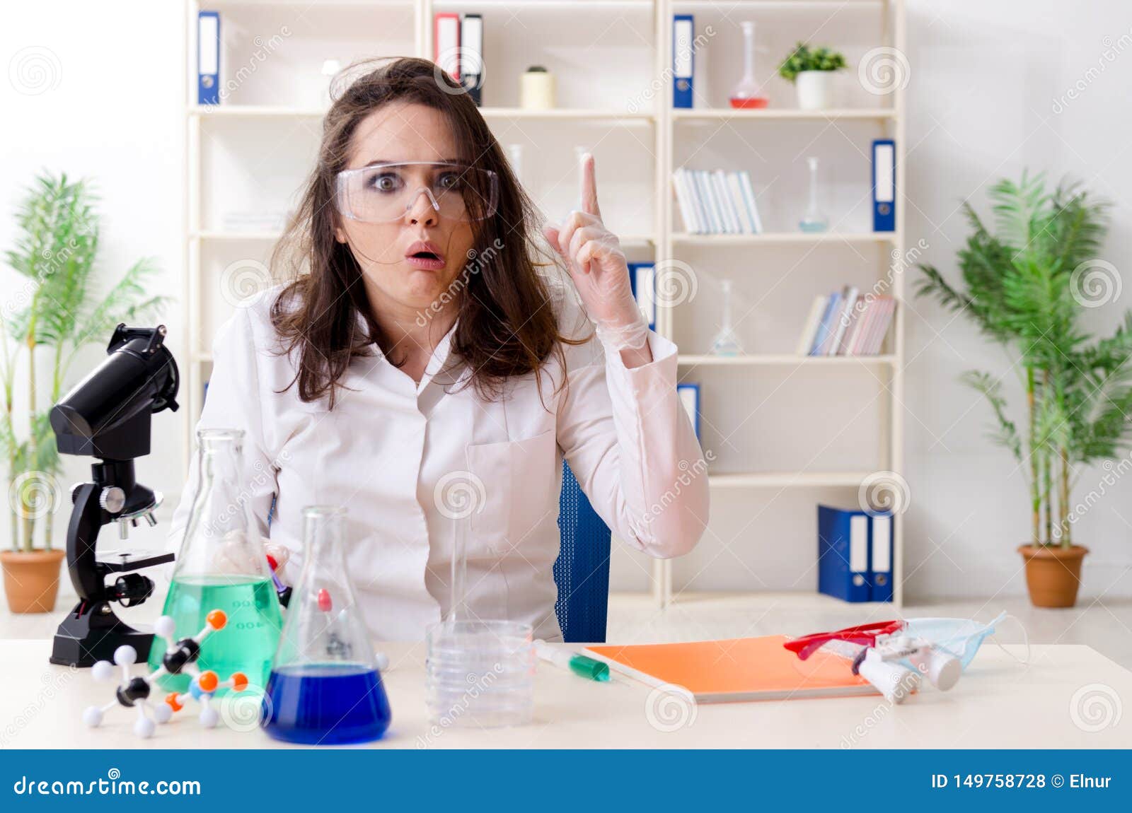 Funny Female Chemist Working in the Lab Stock Photo - Image of ...