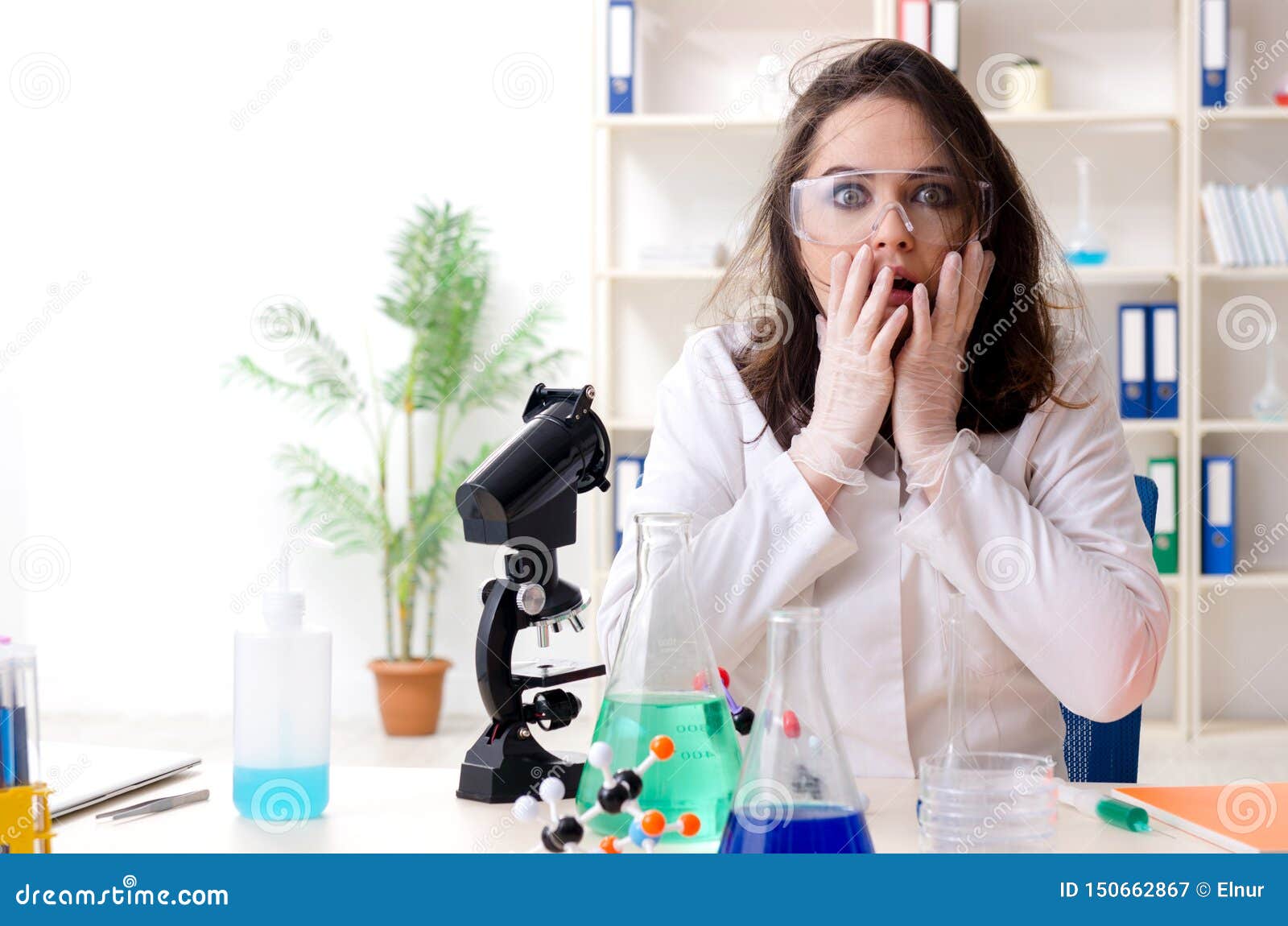 The Funny Female Chemist Working in the Lab Stock Image - Image of ...