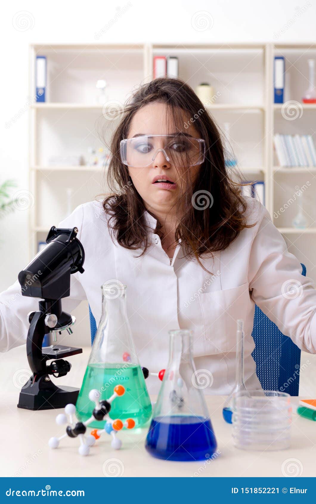 Funny Female Chemist Working in the Lab Stock Image - Image of panic ...