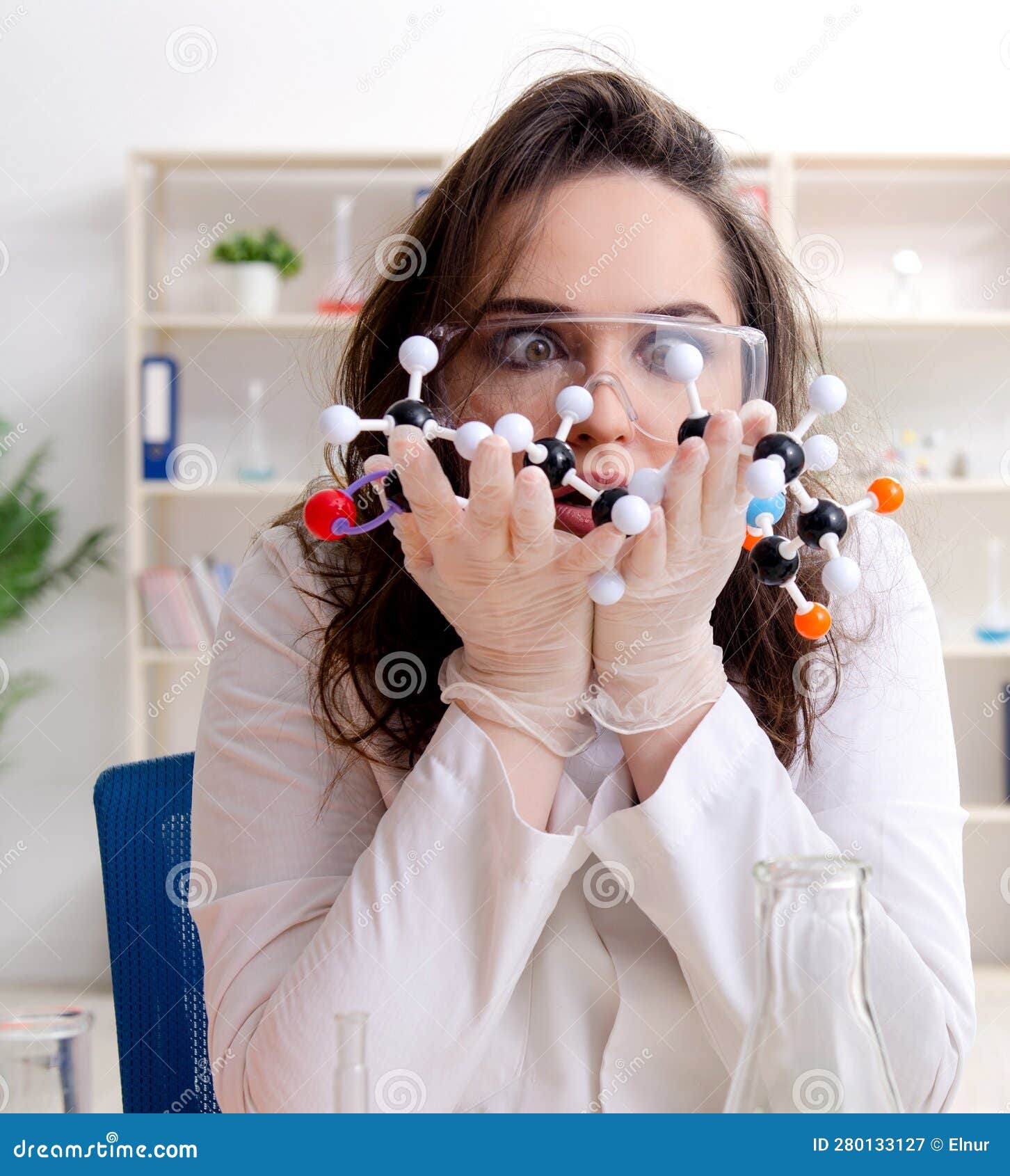 Funny Female Chemist Working in the Lab Stock Image - Image of comic ...