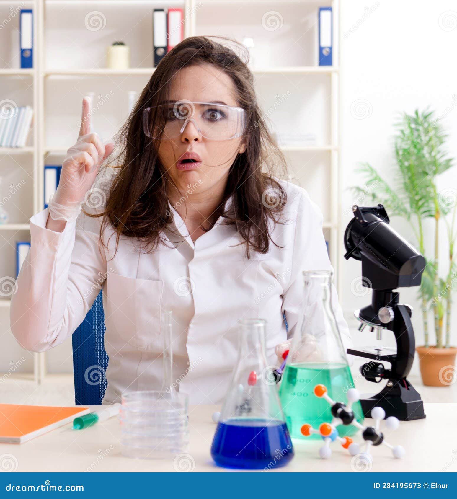 Funny Female Chemist Working in the Lab Stock Image - Image of comic ...