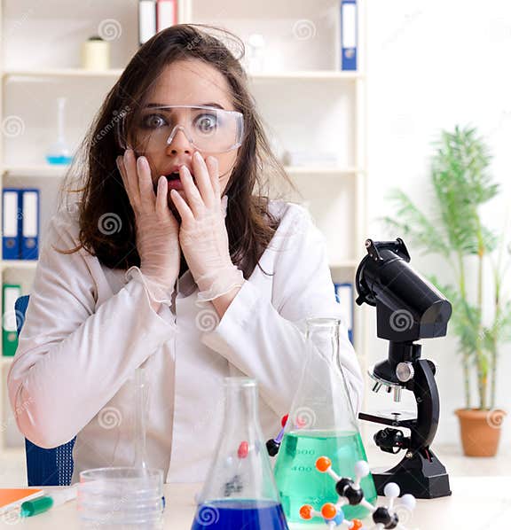 Funny Female Chemist Working in the Lab Stock Photo - Image of medicine ...