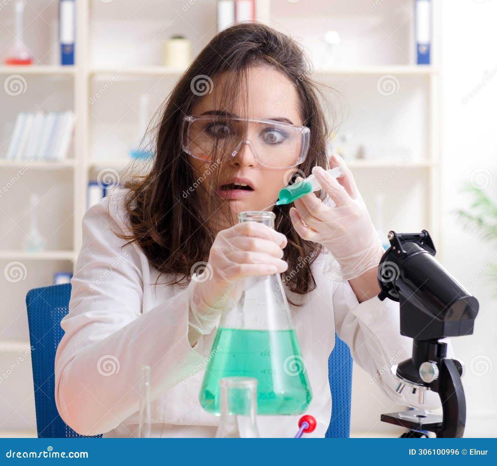 Funny Female Chemist Working in the Lab Stock Photo - Image of funny ...