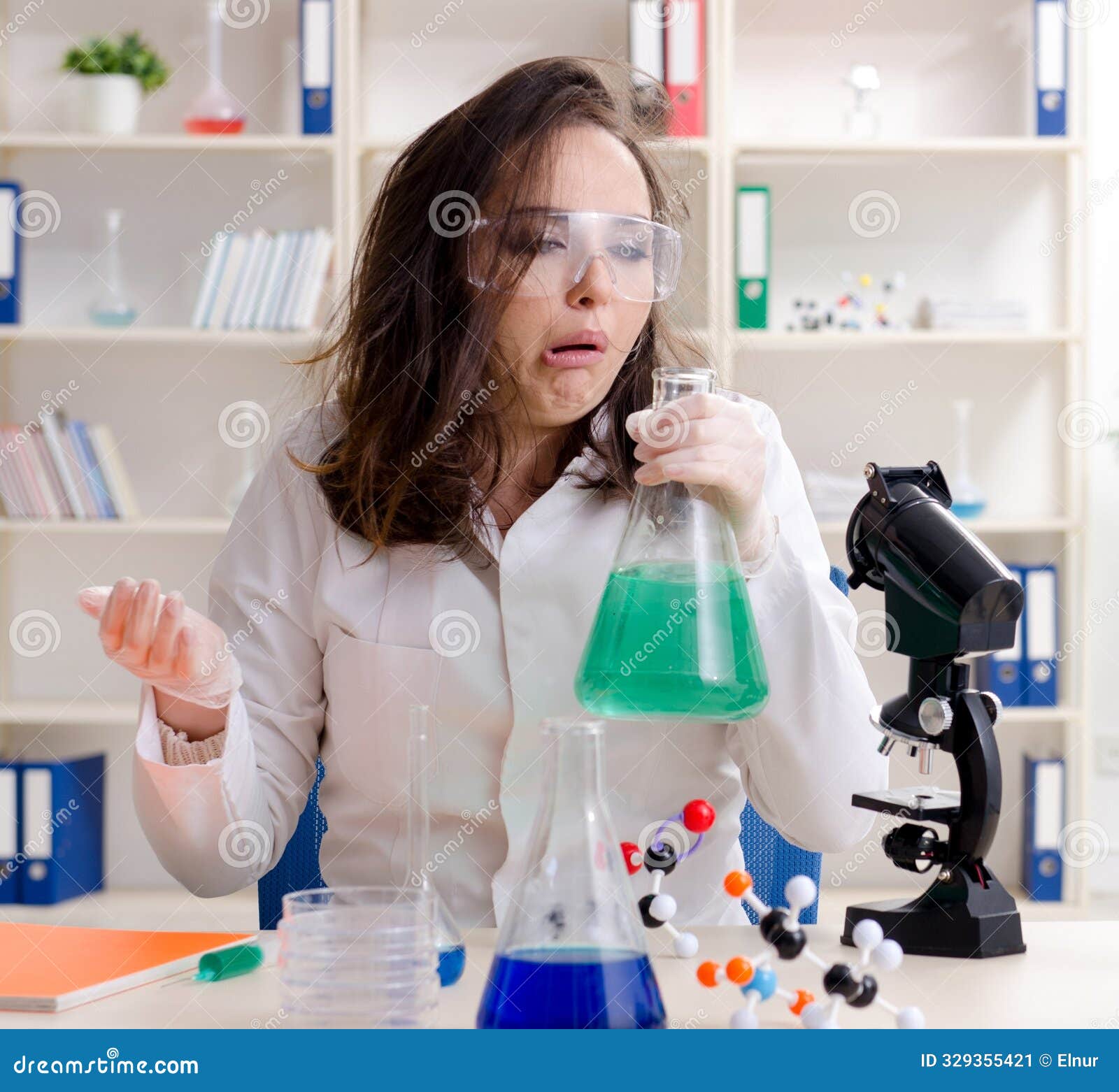 Funny Female Chemist Working in the Lab Stock Image - Image of ...