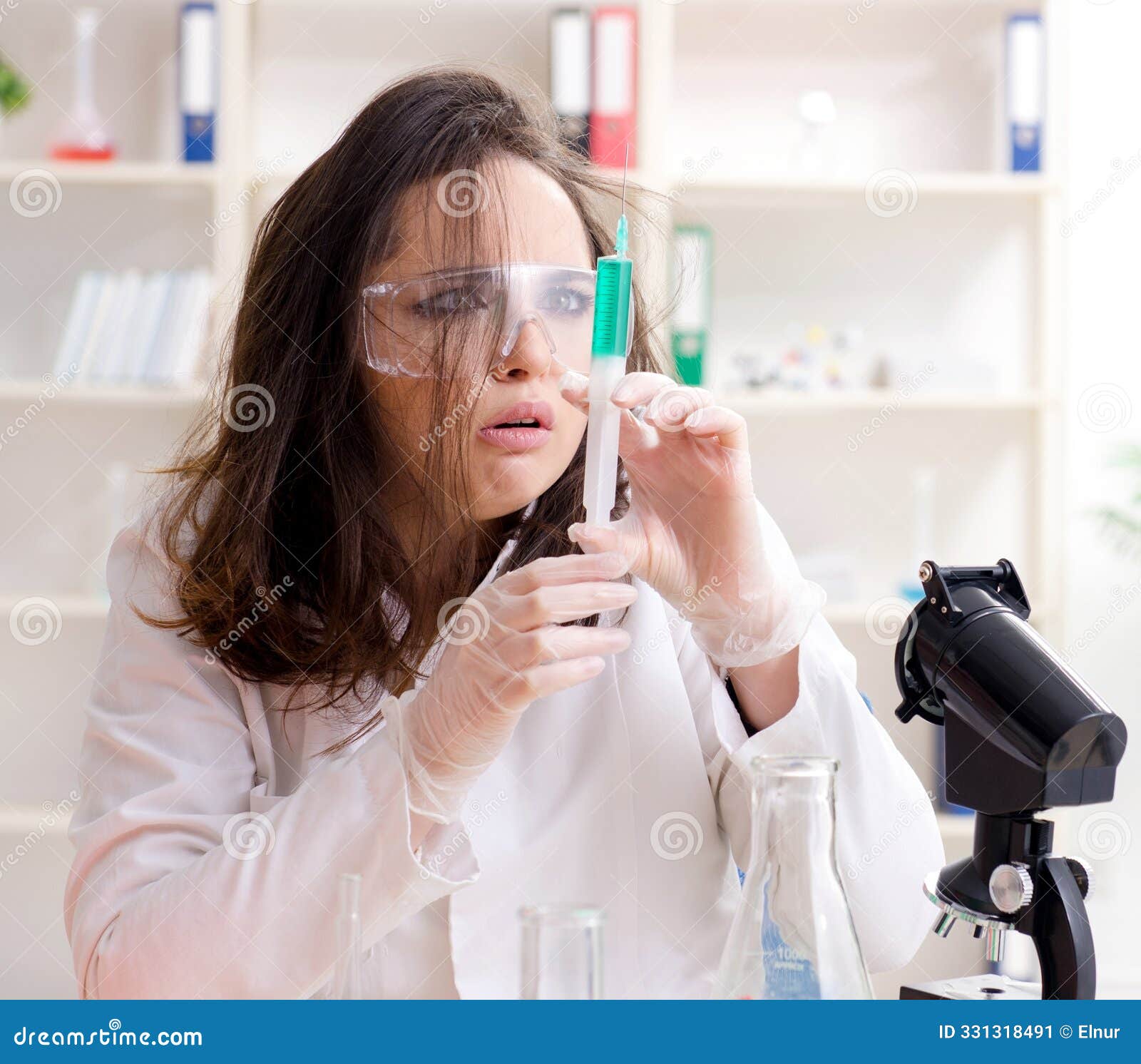 Funny Female Chemist Working in the Lab Stock Image - Image of ...