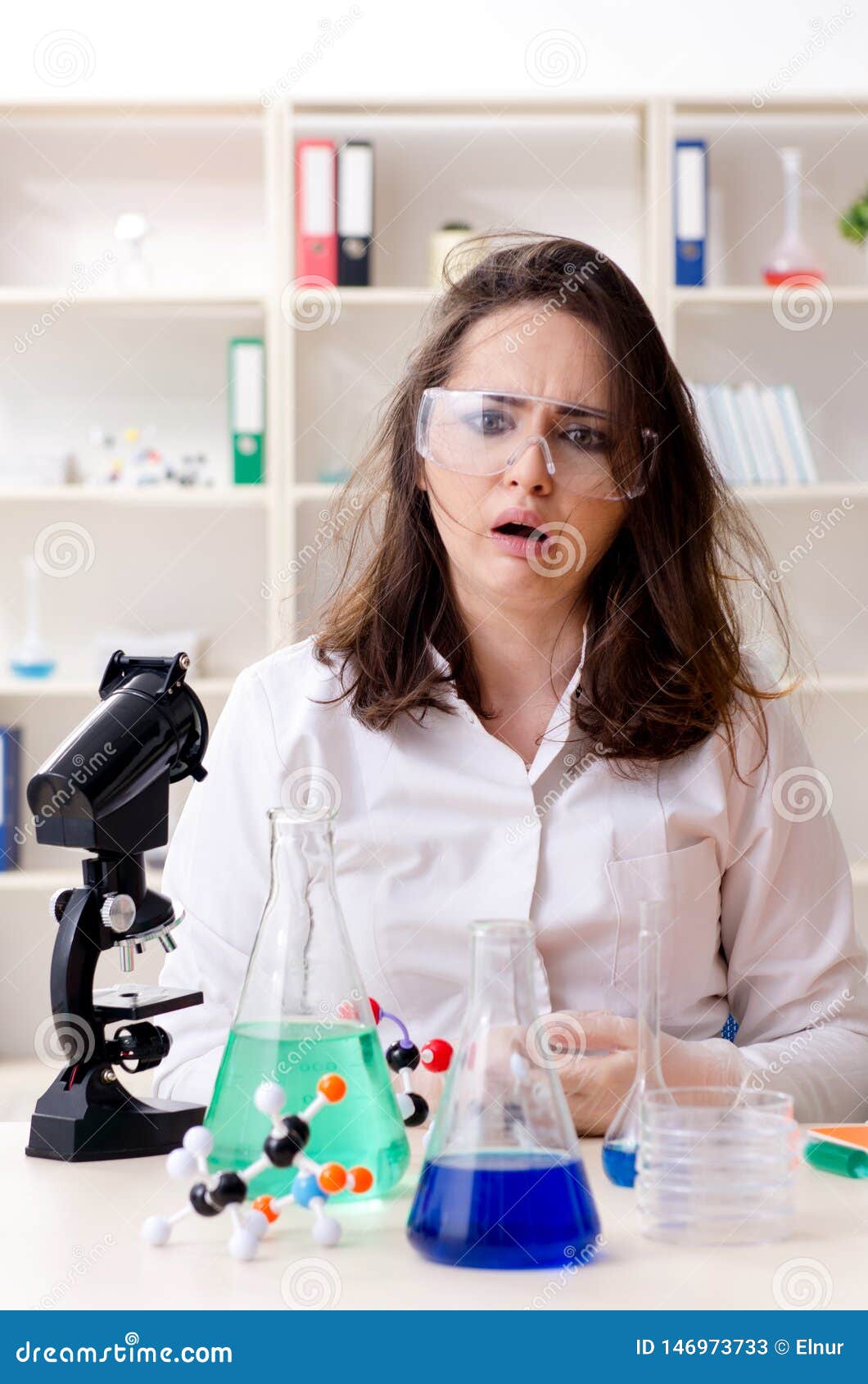 The Funny Female Chemist Working in the Lab Stock Image - Image of ...