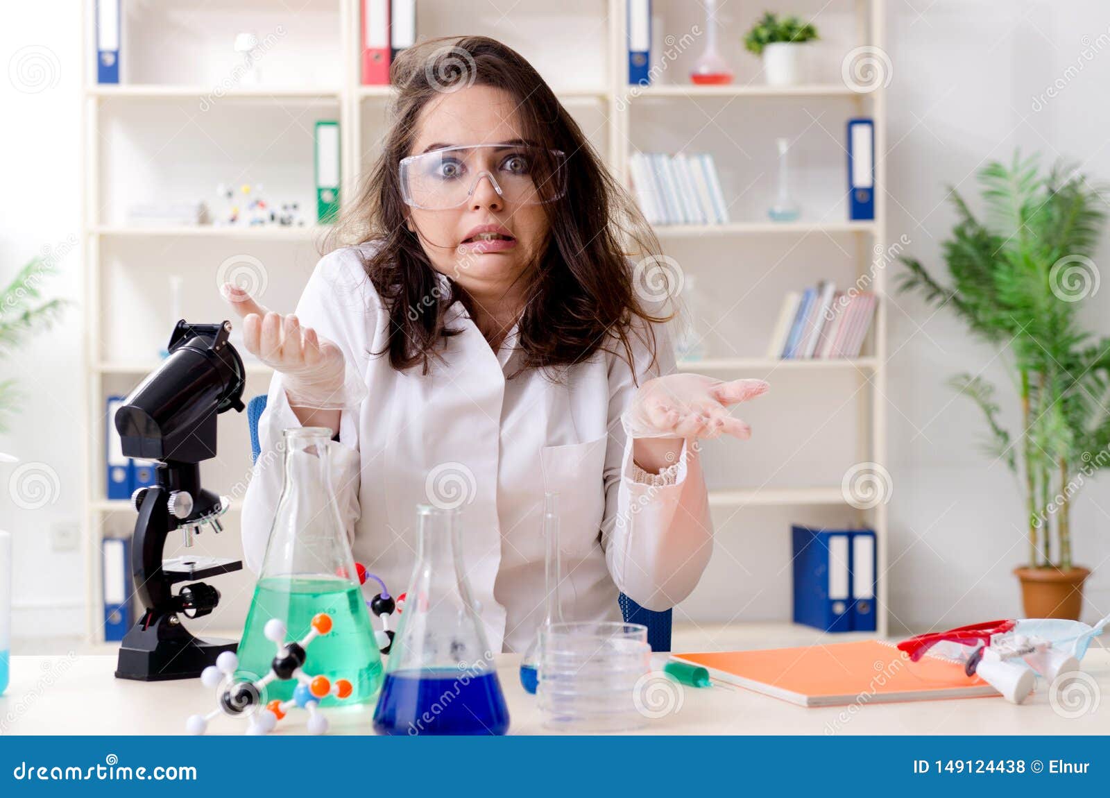 The Funny Female Chemist Working in the Lab Stock Photo - Image of ...