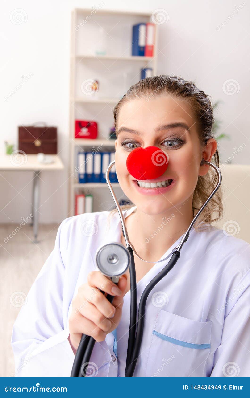 The Funny Female Doctor Working in the Clinic Stock Image - Image of ...