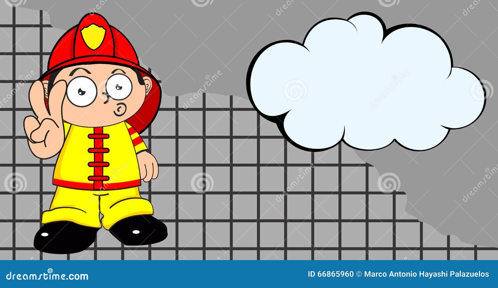 Sad Young Firefighter Kid Cartoon Background Vector Illustration ...