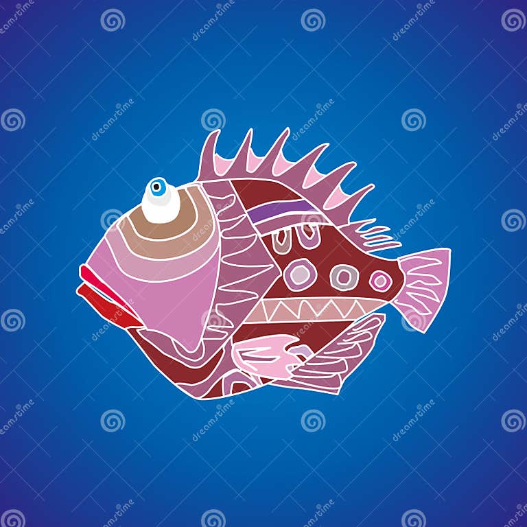 Funny Fish on a Blue Background Stock Vector - Illustration of blue ...