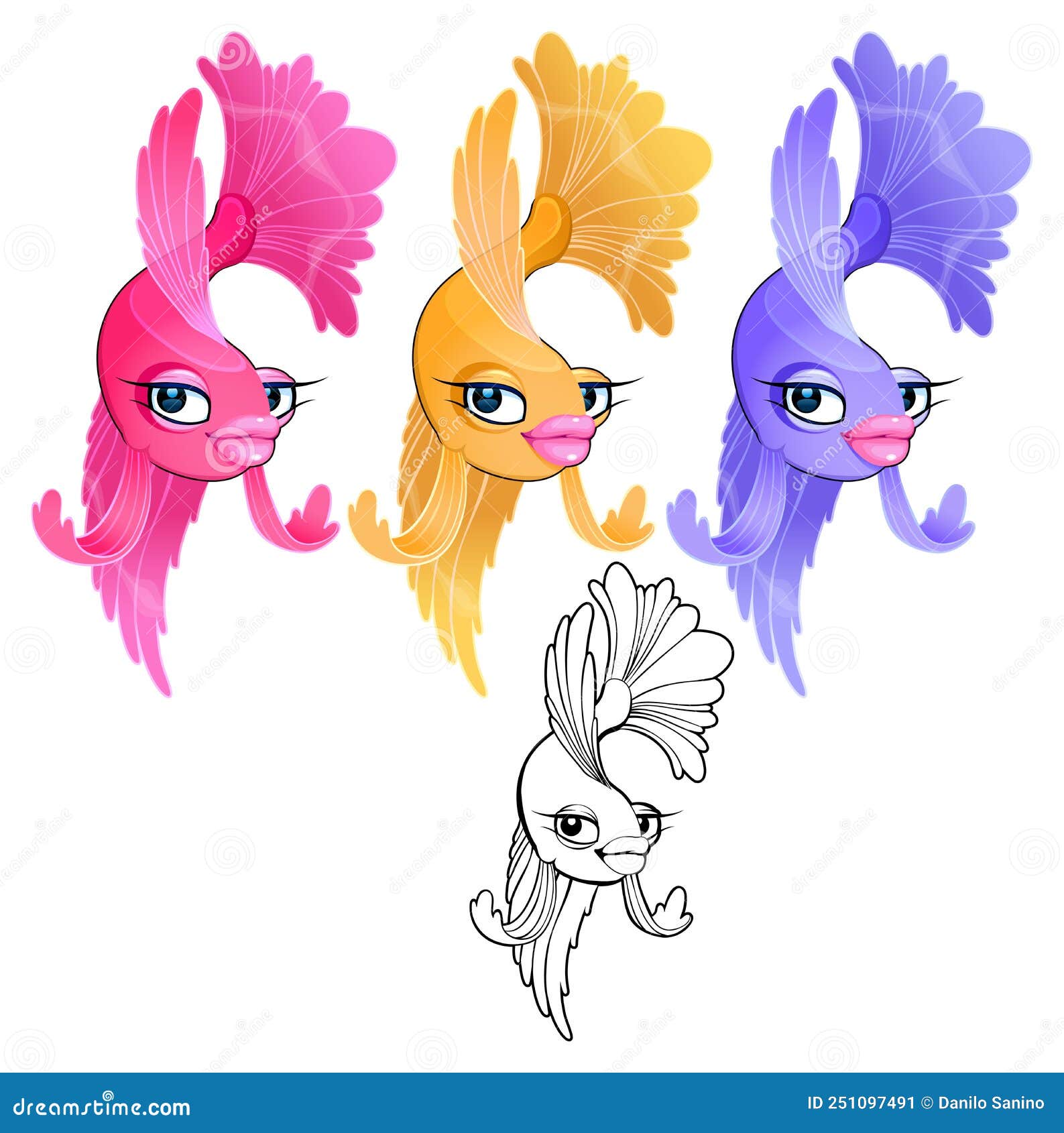 Funny Fish in Different Colored Versions Stock Vector - Illustration of ...