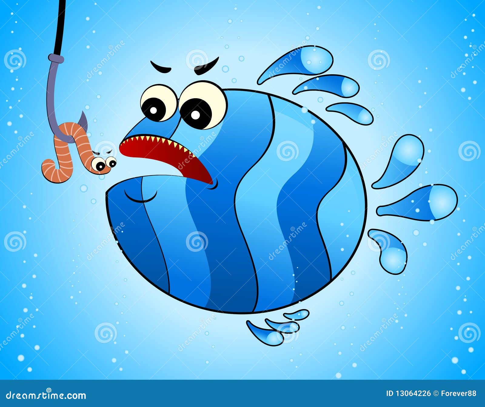 Funny Fish Eats a Little Worm Stock Vector - Illustration of fauna ...