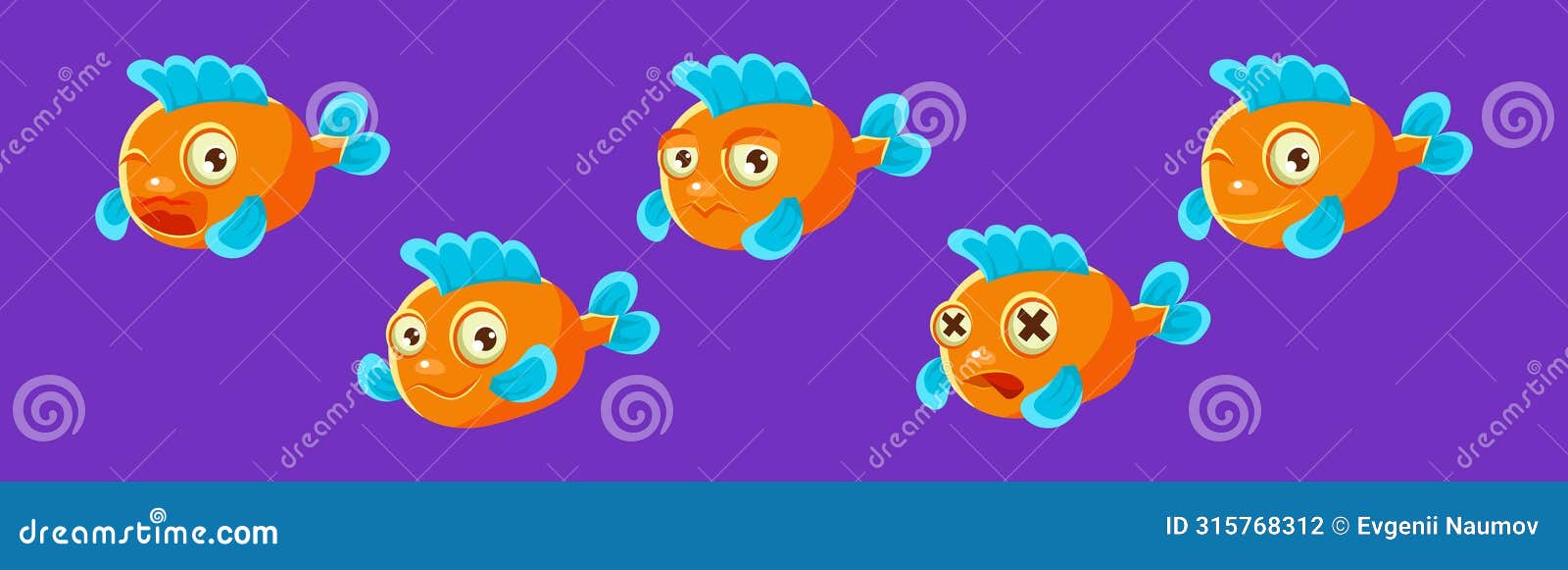 Funny Fish with Emotion and Face Expression Vector Set Stock ...