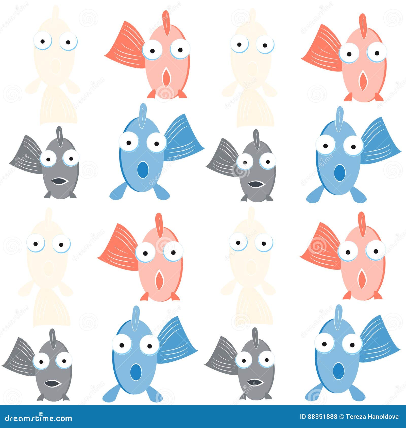 Funny Fishes on White Background Stock Vector - Illustration of smiling ...