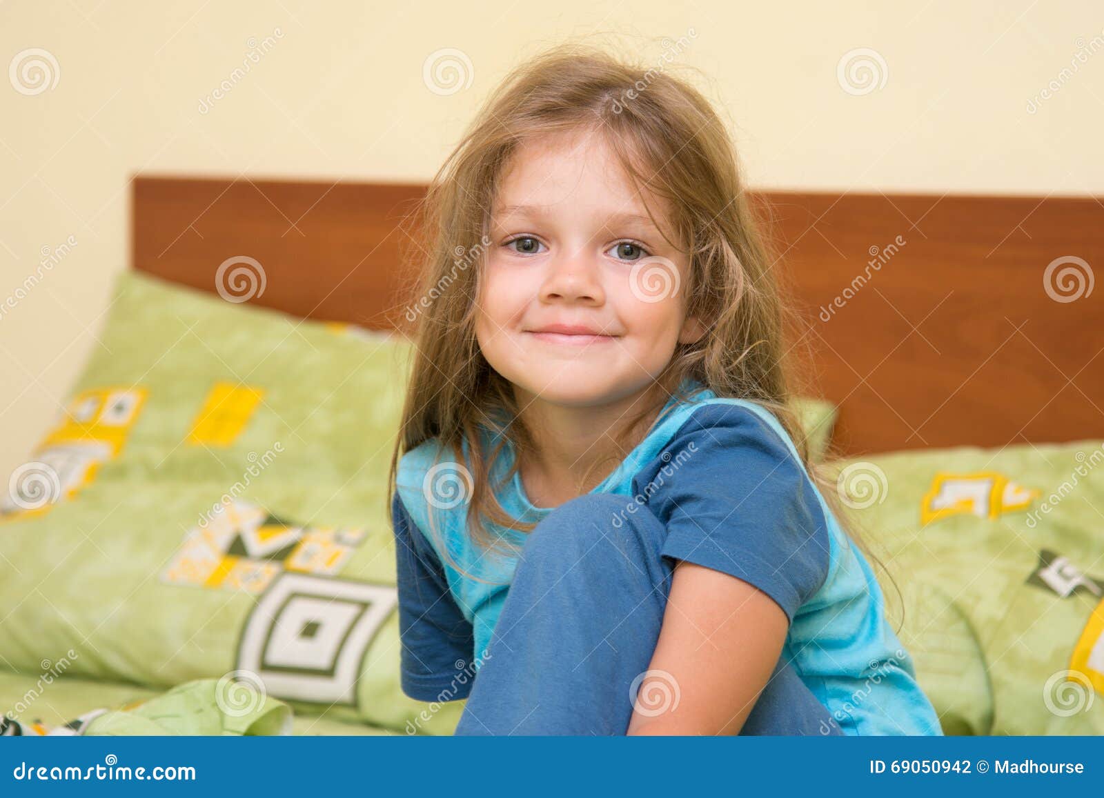 Funny Five Year Girl Sitting Bed Waking Up Stock Photos - Free ...