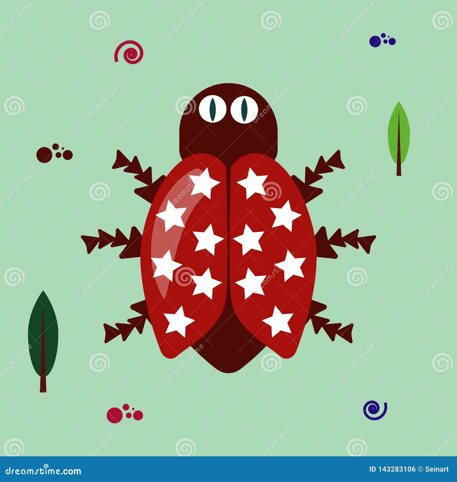 Funny Flat Bug Clipart on Green Background Stock Vector - Illustration ...