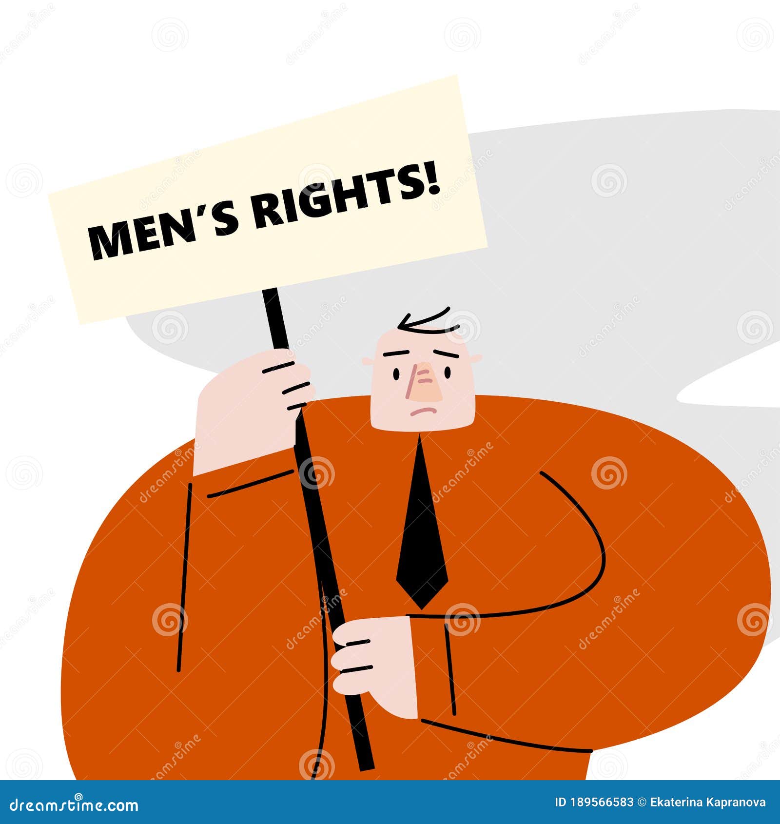 Funny Flat Vector Illustration of Man with Banner and Text Mens Rights ...