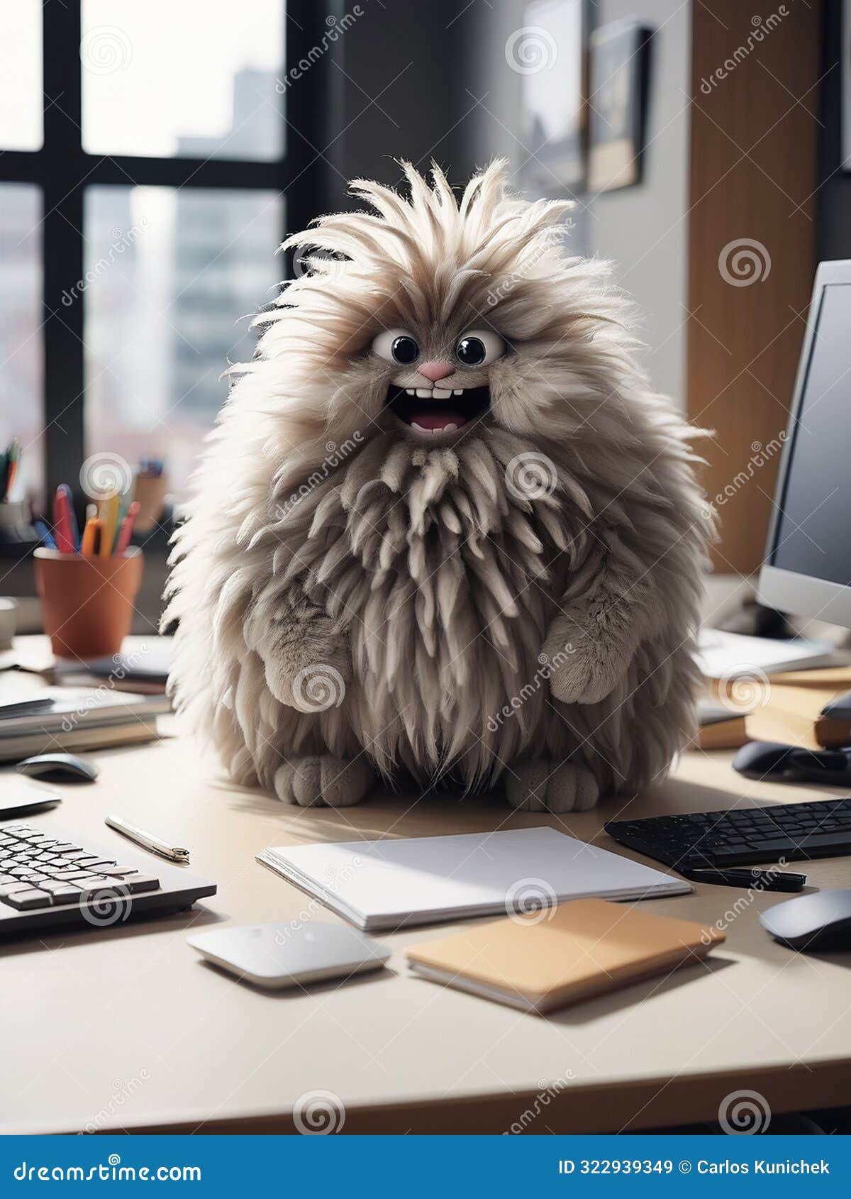 Funny Fluffy Creature Living on a Desk - Generated by Ai Stock ...