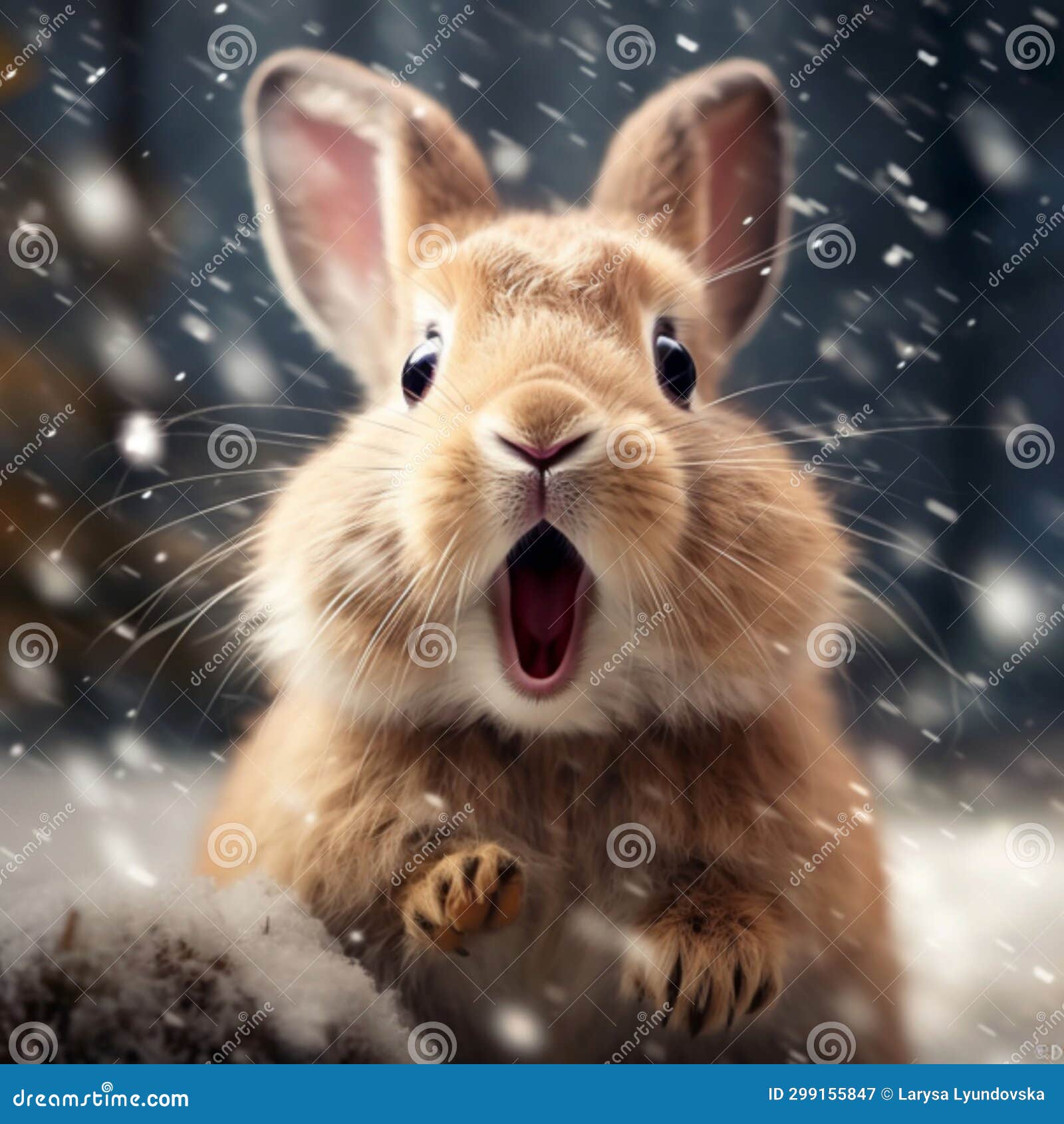 Funny Fluffy Rabbit Under the Snowfall Stock Image - Image of ears ...