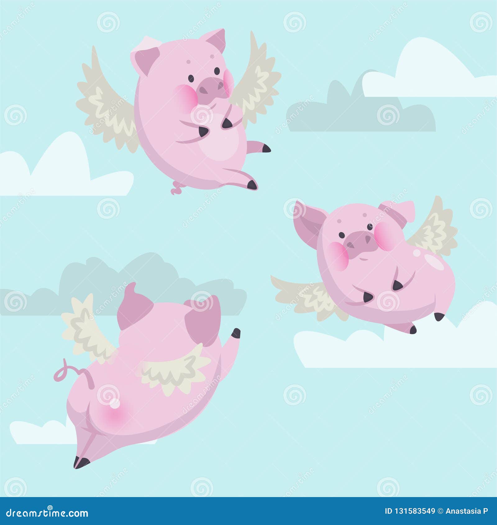Funny Flying Pink Pigs Against the Sky Stock Illustration ...
