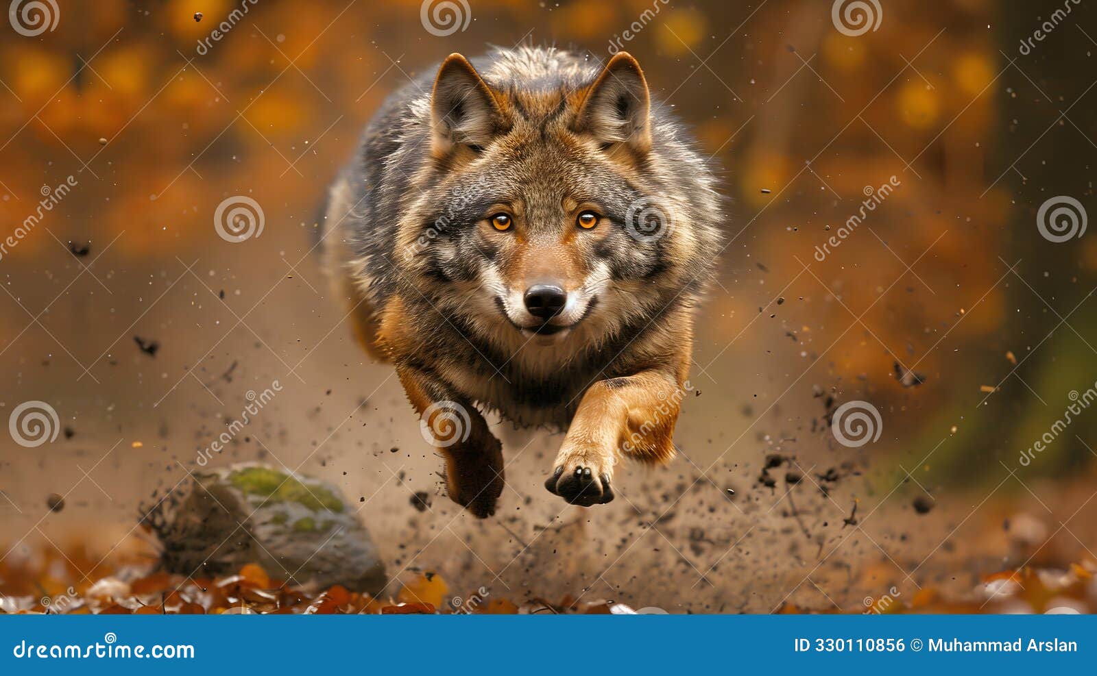 Funny Flying Wolf. Image of a Playful Tabby Wolf Jumping in Mid-air ...