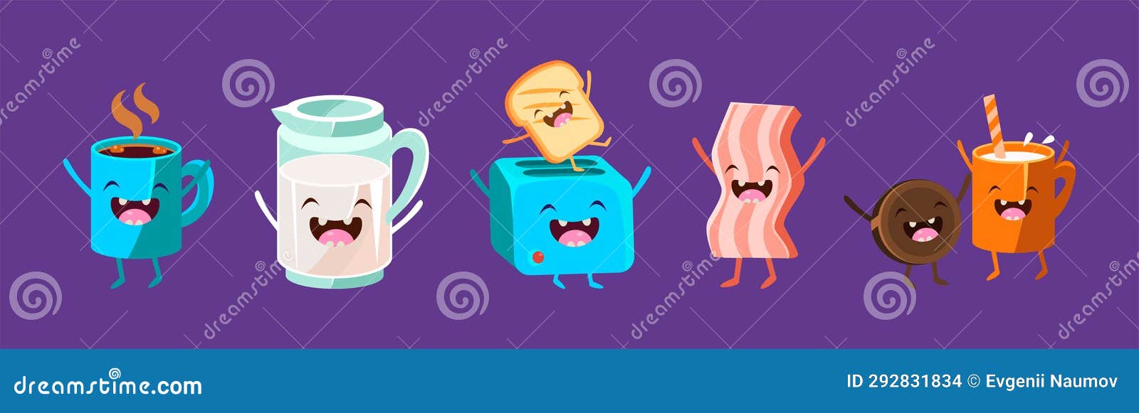 Funny Food Character with Happy Smiling Faces Vector Set Stock Vector ...