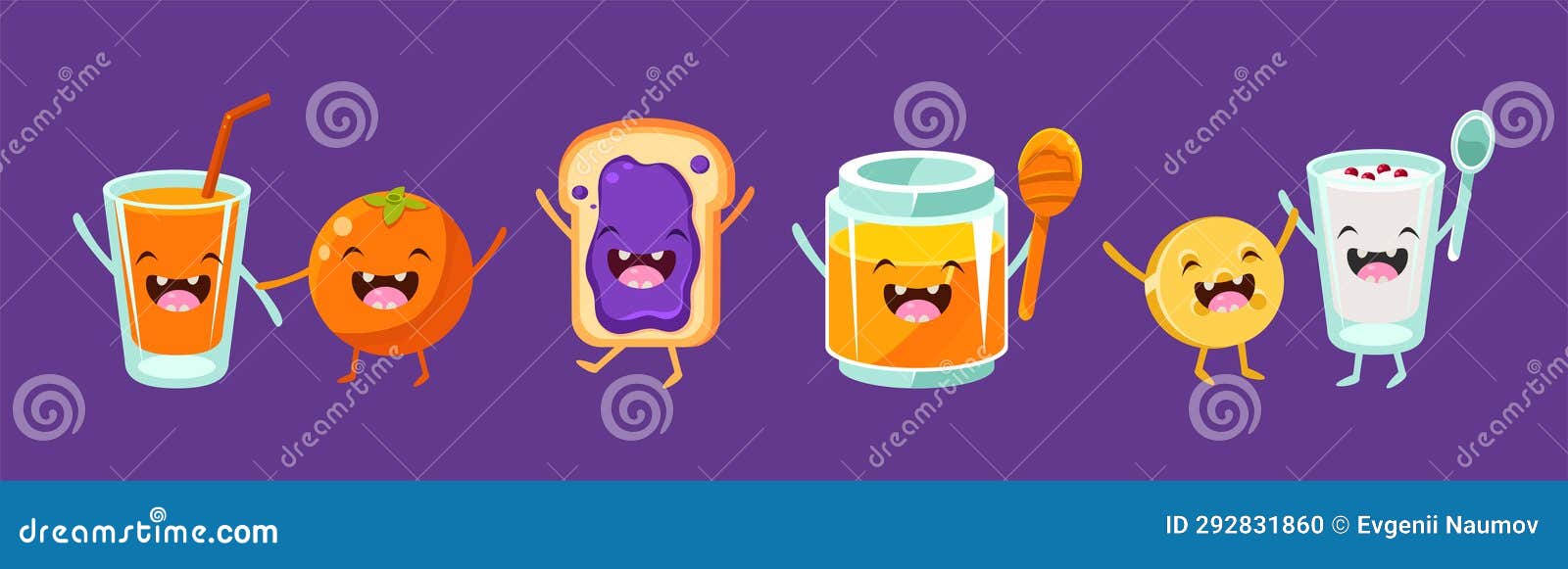 Funny Food Character with Happy Smiling Faces Vector Set Stock ...