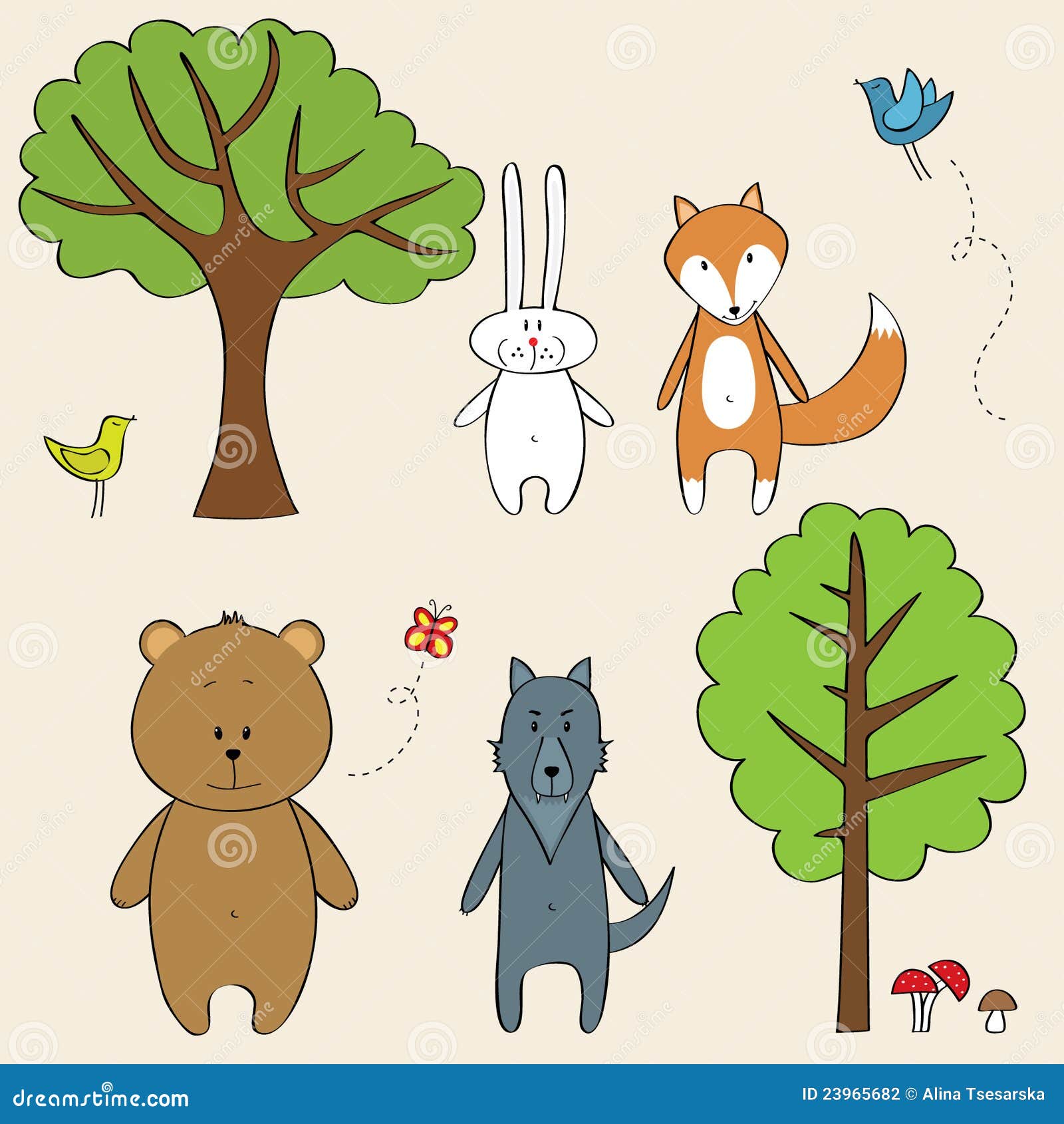 Funny forest animals stock vector. Illustration of funny - 23965682