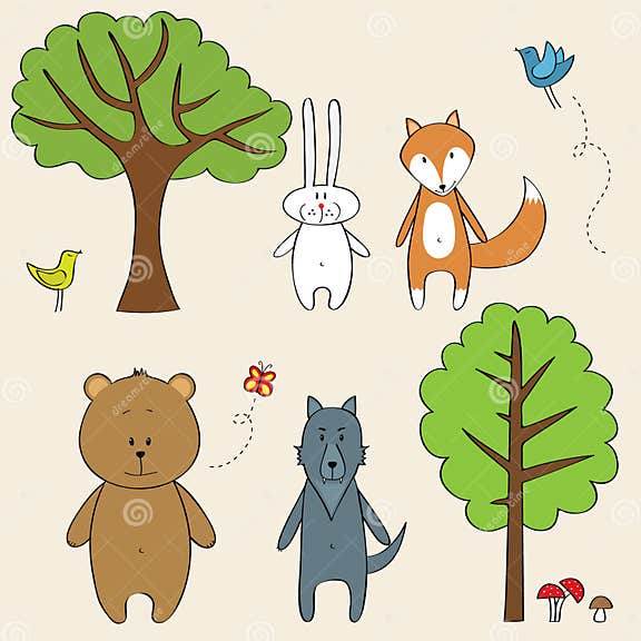 Funny forest animals stock vector. Illustration of funny - 23965682