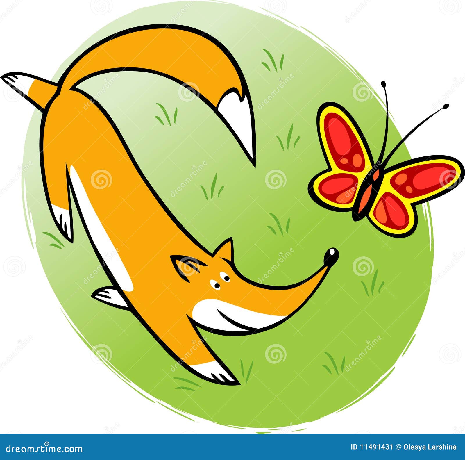 Funny fox hunts butterfly stock vector. Illustration of green - 11491431