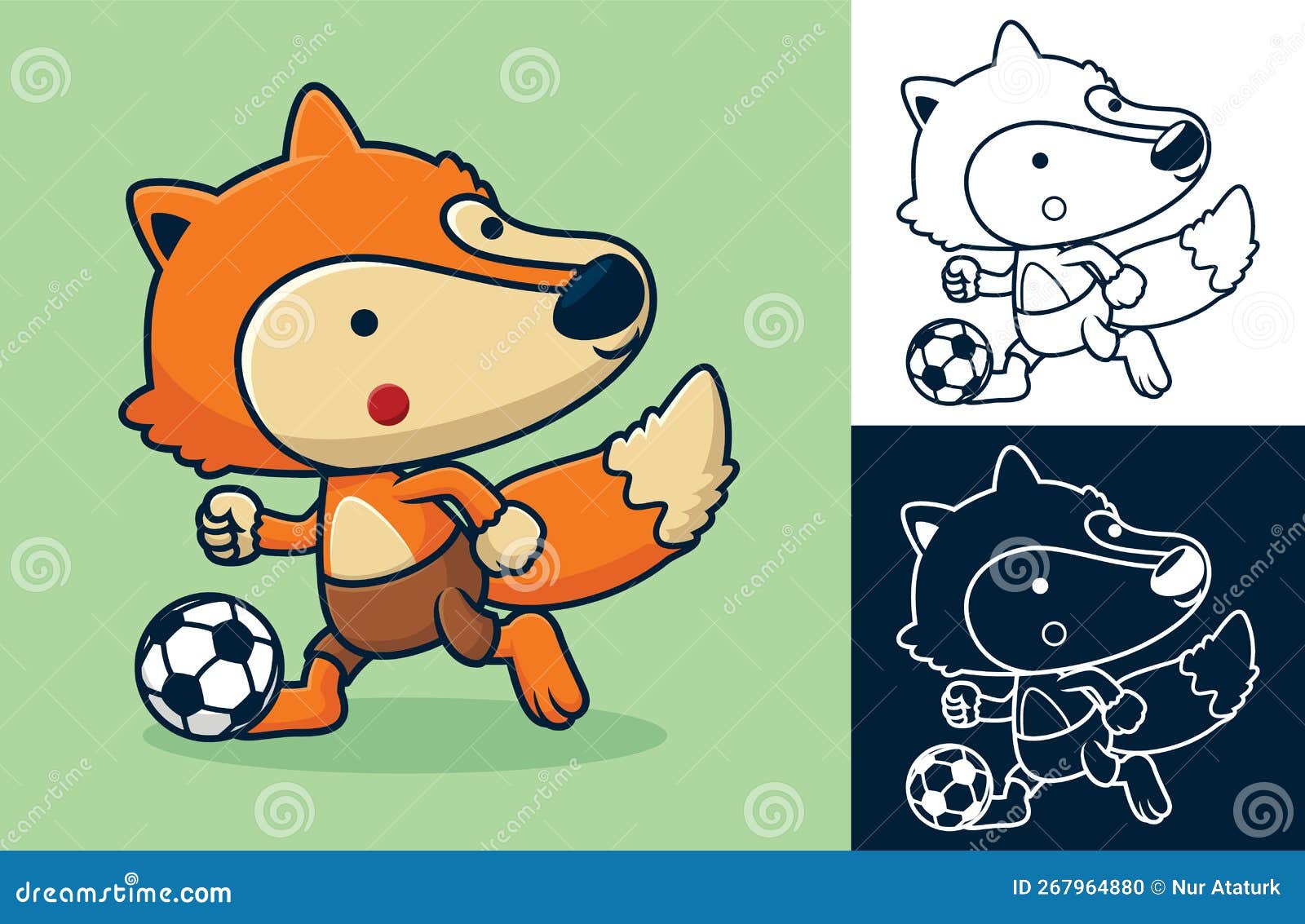 Funny Fox Playing Soccer. Vector Cartoon Illustration in Flat Icon ...